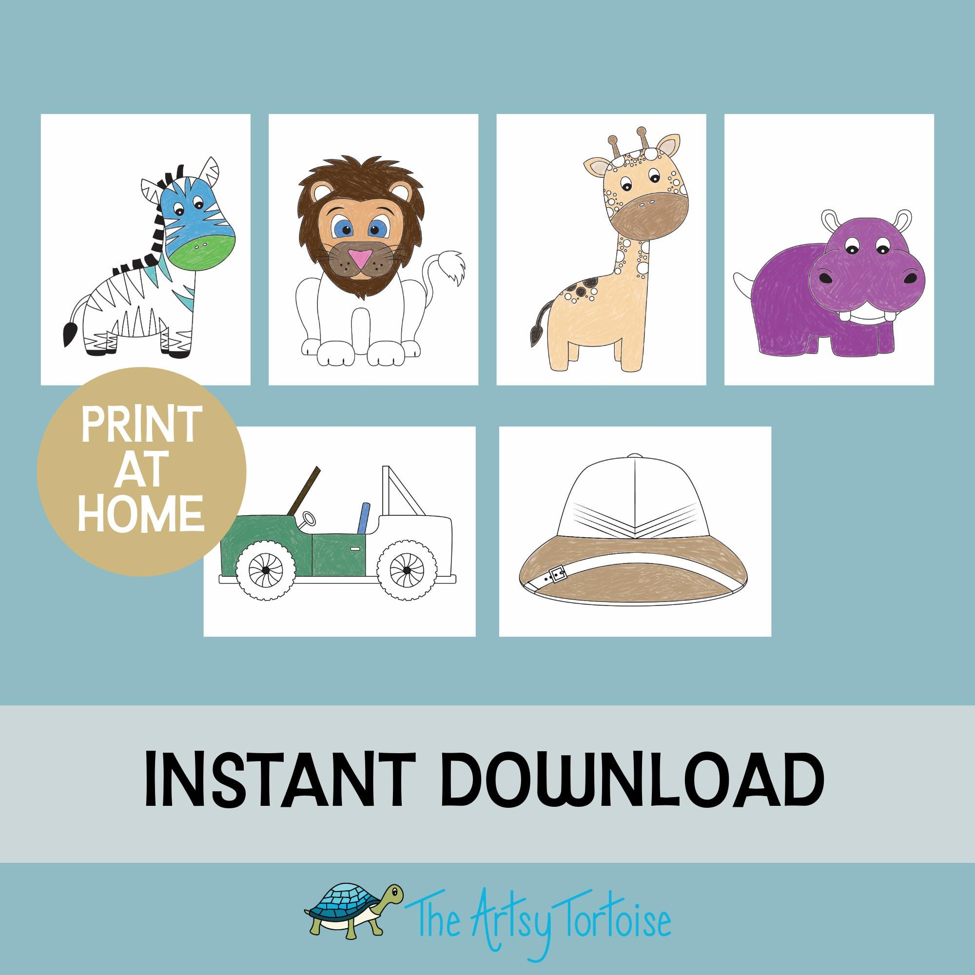 6 Safari Themed Coloring Pages, 8.5x11 & A4 Sizes - Etsy