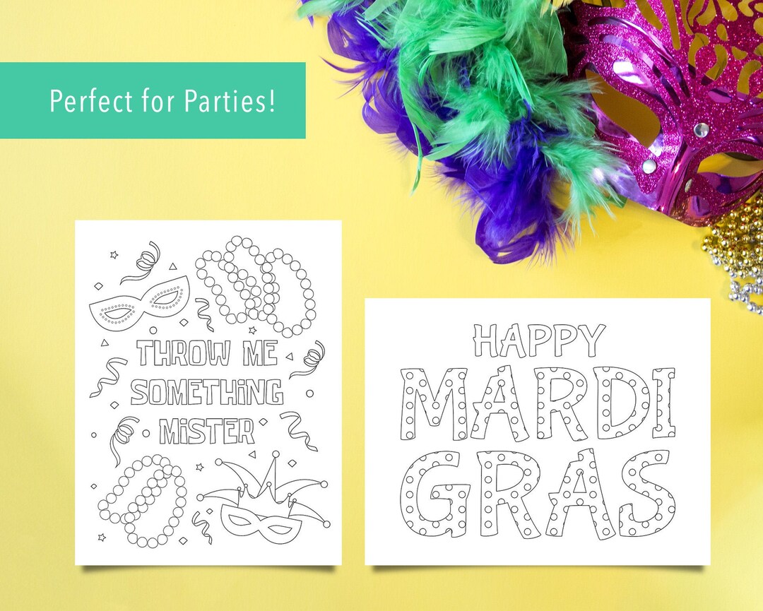 2 Mardi Gras Themed Coloring Pages, Printable Coloring, Kids Coloring ...