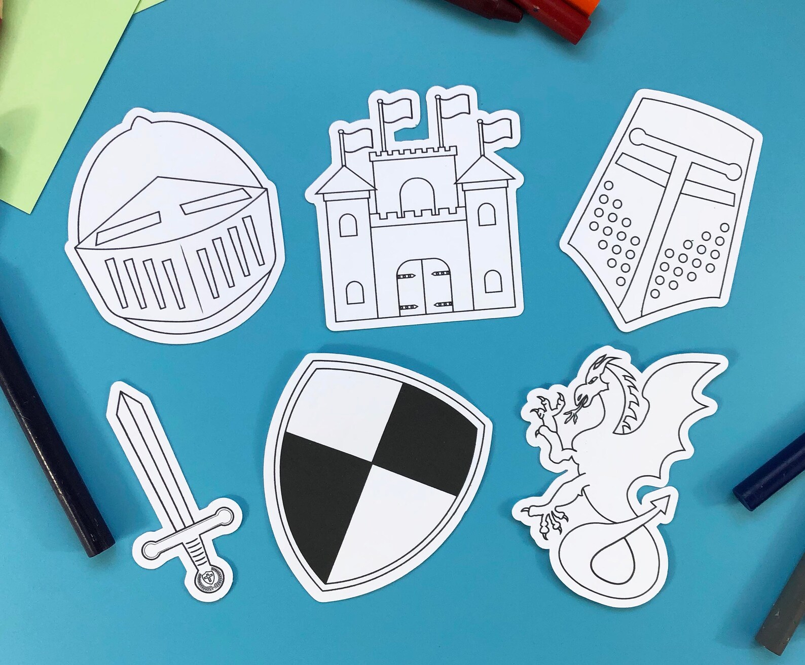 6 Colorable Knight, Medieval Stickers - Etsy