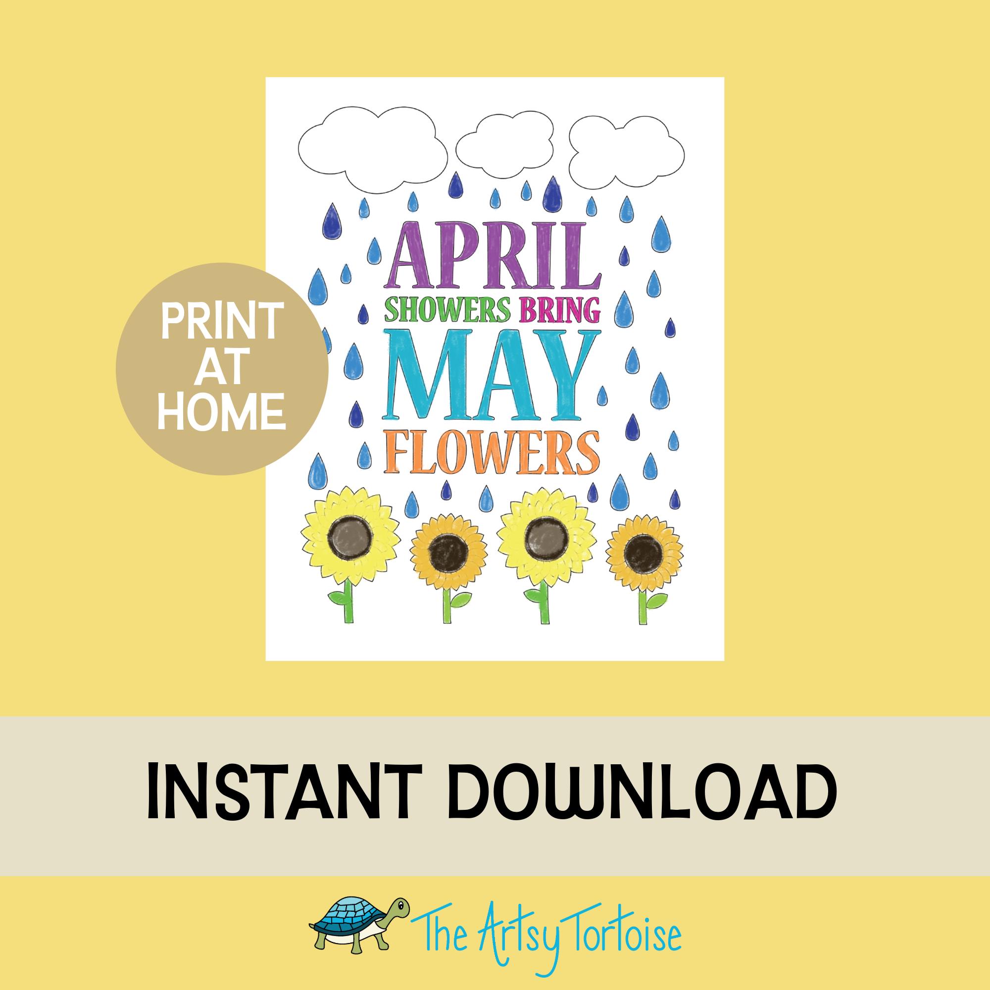 April Showers Bring May Flowers Printable Coloring Sheet Size 8.5x11 - Etsy