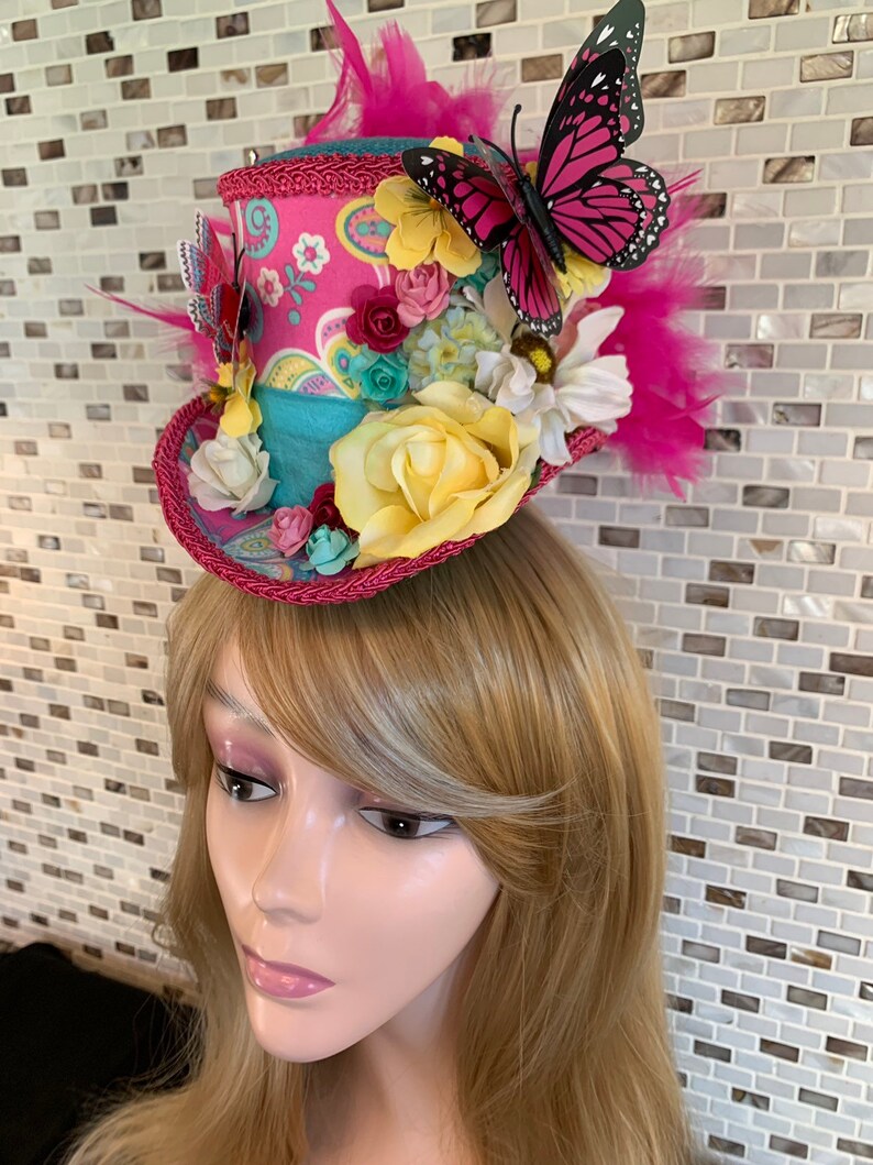 MADE to ORDER ONLY!! Hot Pink and Blue Mini Top Hat, Butterfly ...