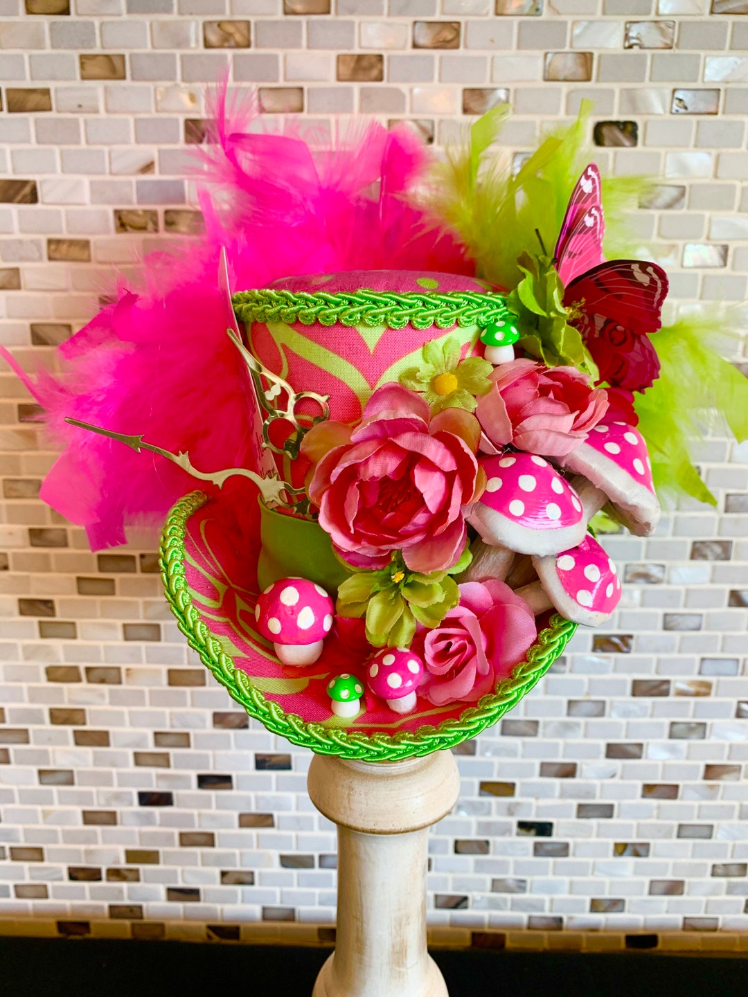Alice In Wonderland Mini Top Hat Absolem Pink Mushroom And Butterfly