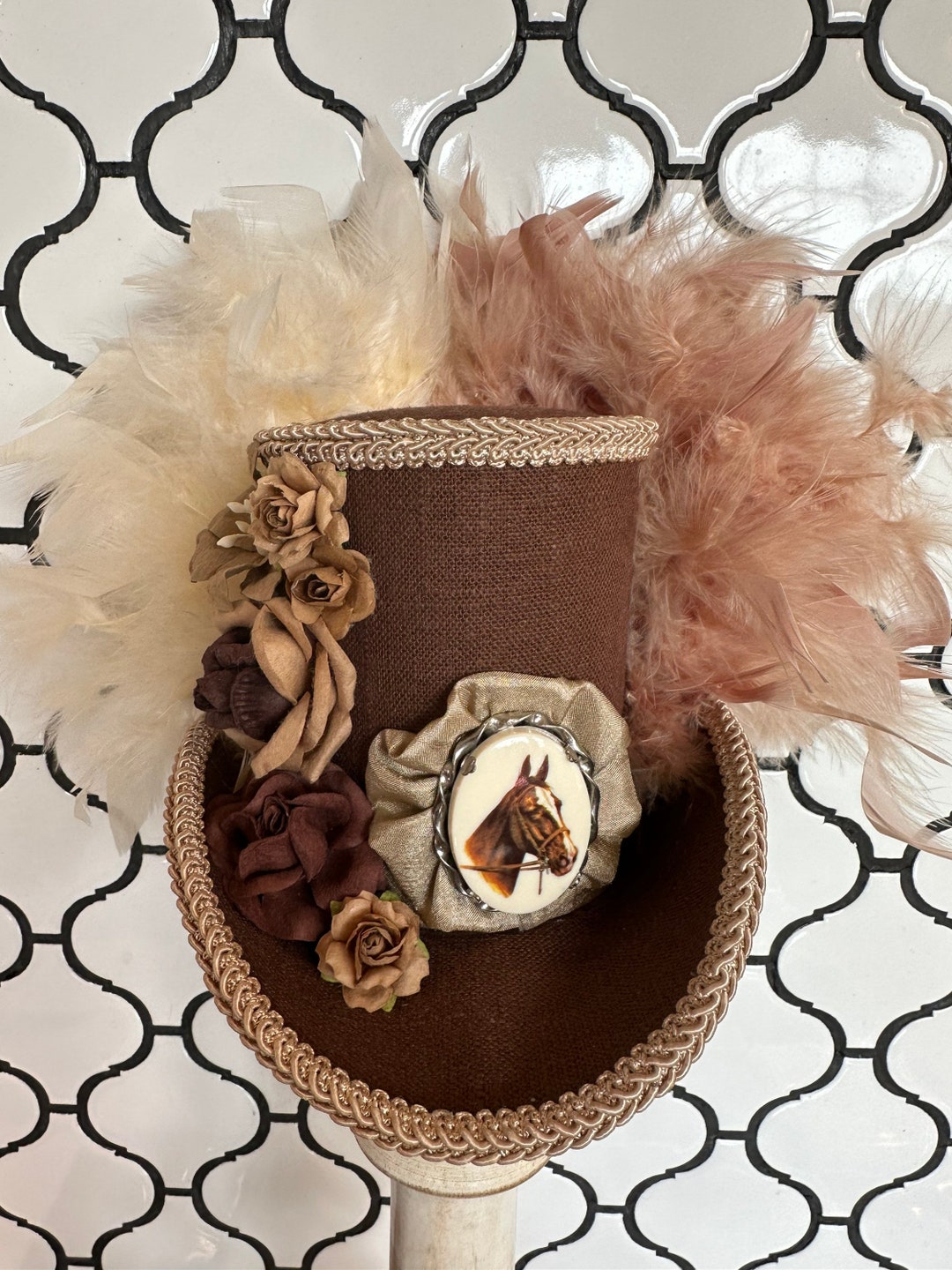 Kentucky Derby Mini Top Hat, Brown Horse Fascinator, MADE to ORDER ONLY ...