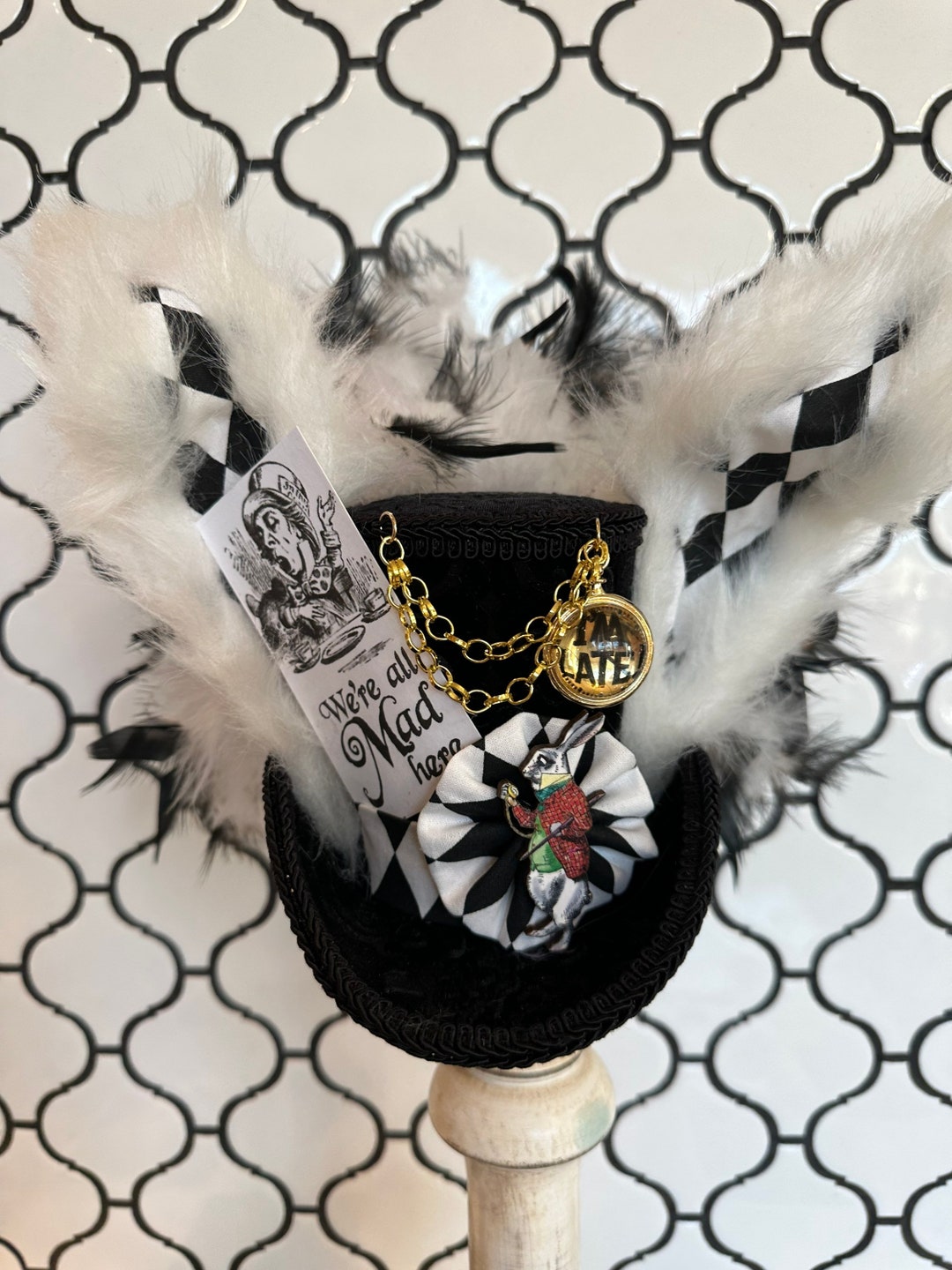 White Rabbit Mini Top Hat, Alice in Wonderland Fascinator, White Rabbit ...