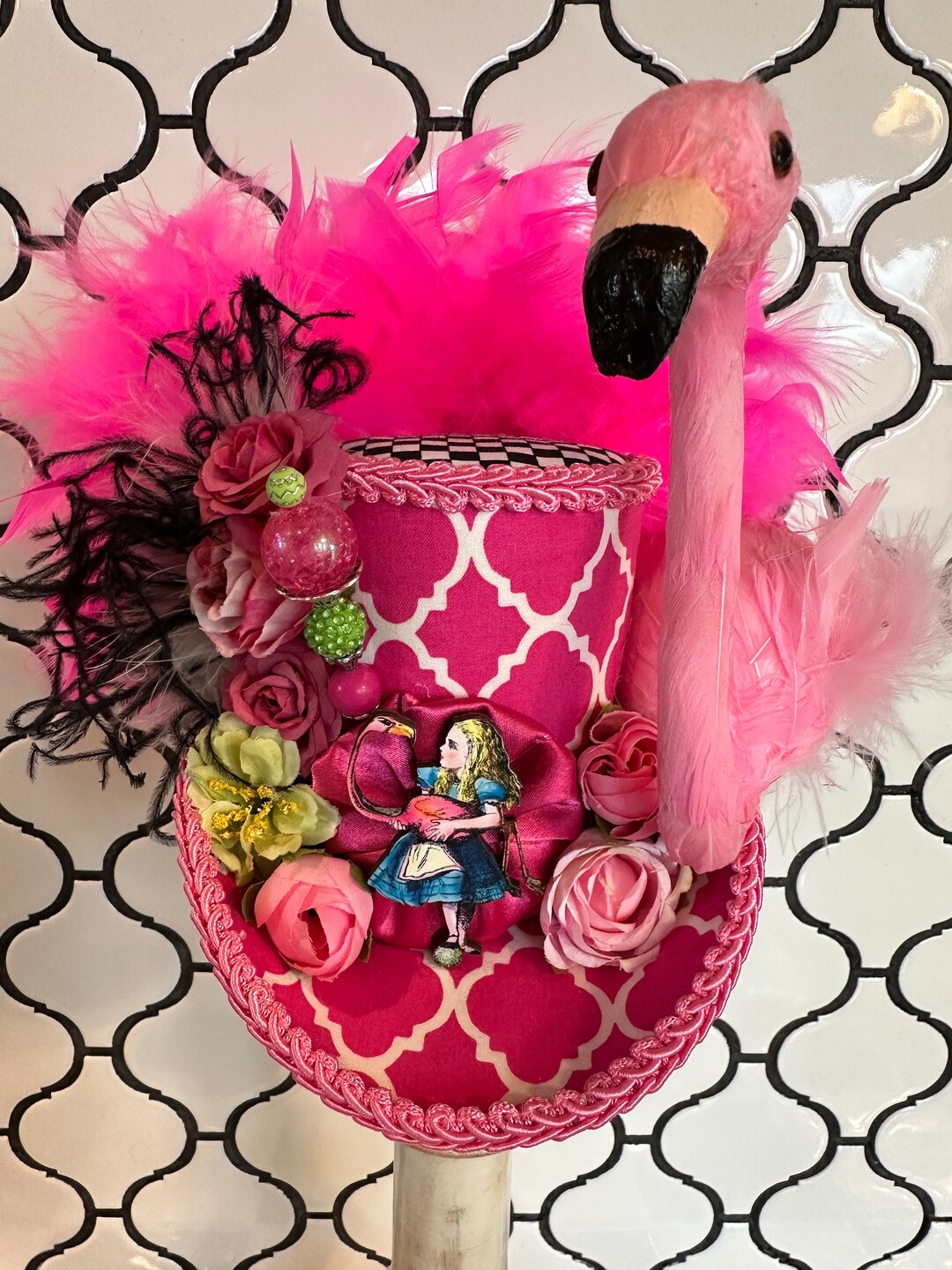 Flamingo Mini Top Hat, Alice in Wonderland Fascinator, Hot Pink ...