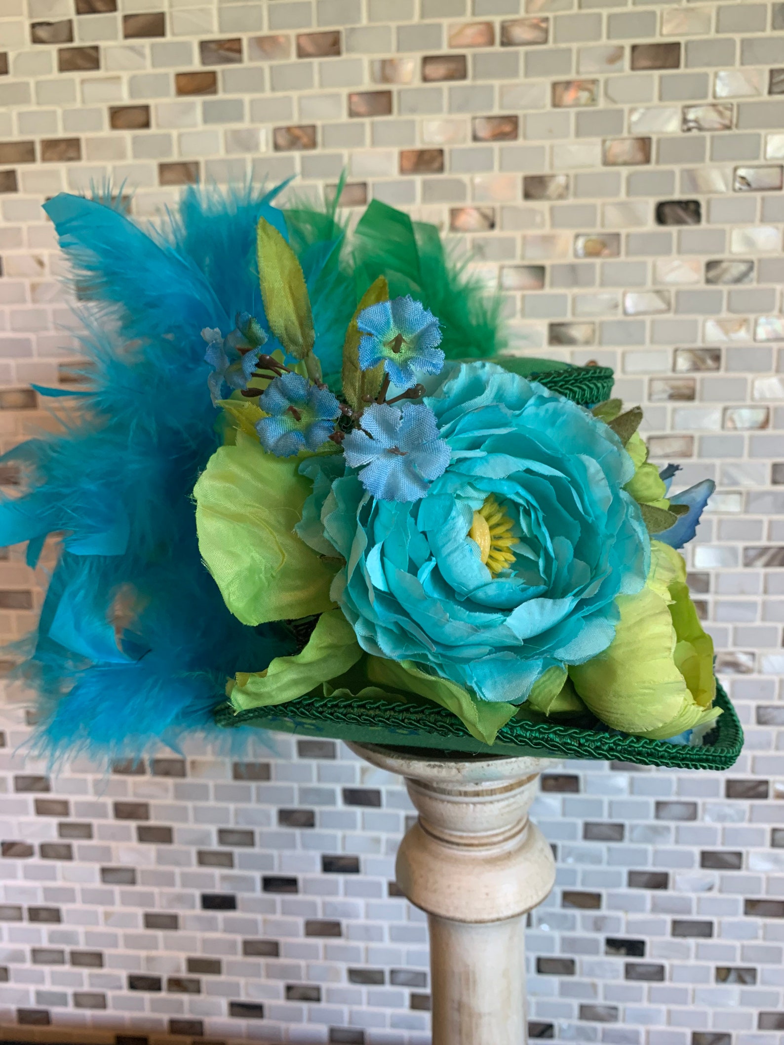 Green and Aqua Blue Mini Top Hat, or Fascinator, MADE to ORDER ONLY ...