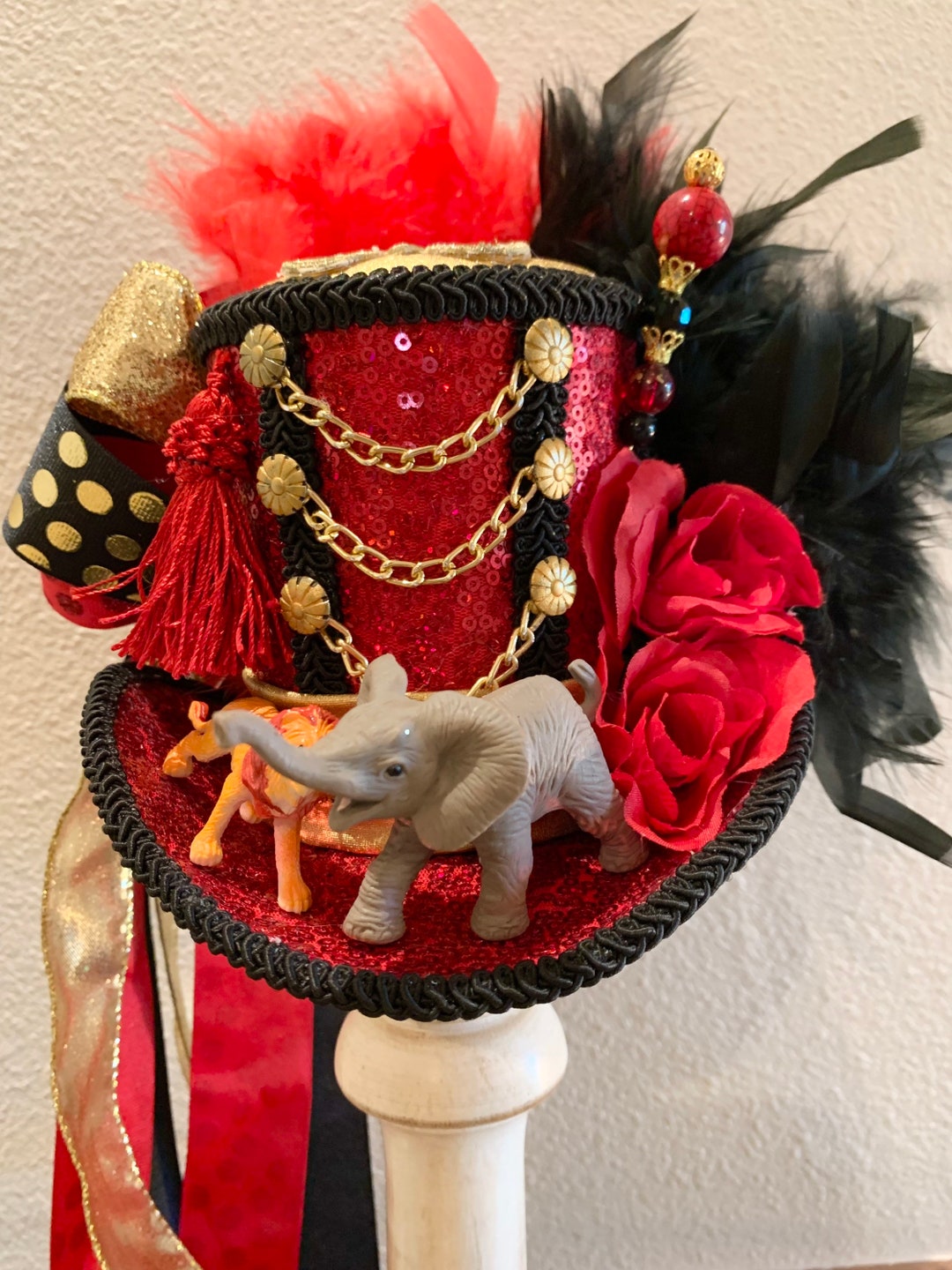 Circus Mini Top Hat, Ringmaster, Master of Ceremonies Fascinator, Red ...