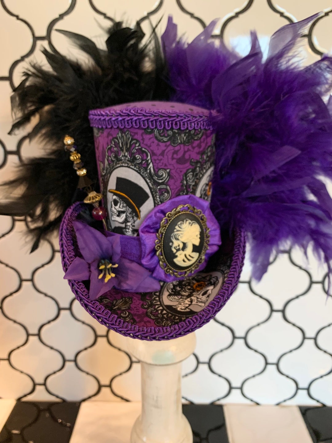 MADE to ORDER ONLY Day of the Dead Mini Top Hat, Skeleton Fascinator ...