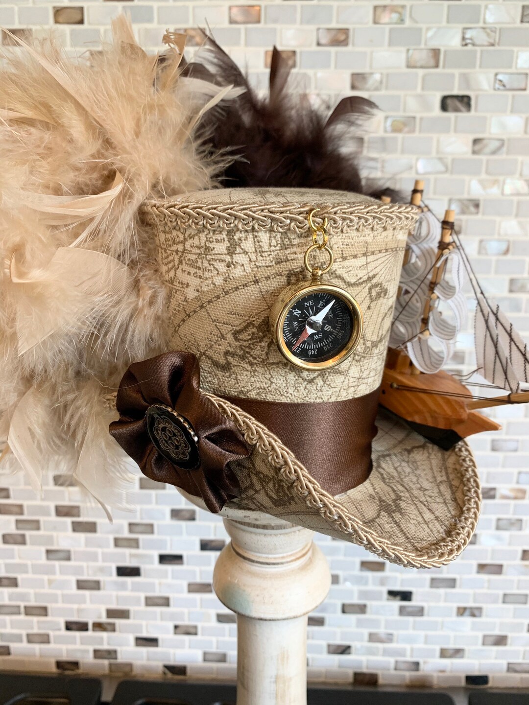 Sailing Ship, Compass, and Map Mini Top Hat, Pirate or Captain’s ...