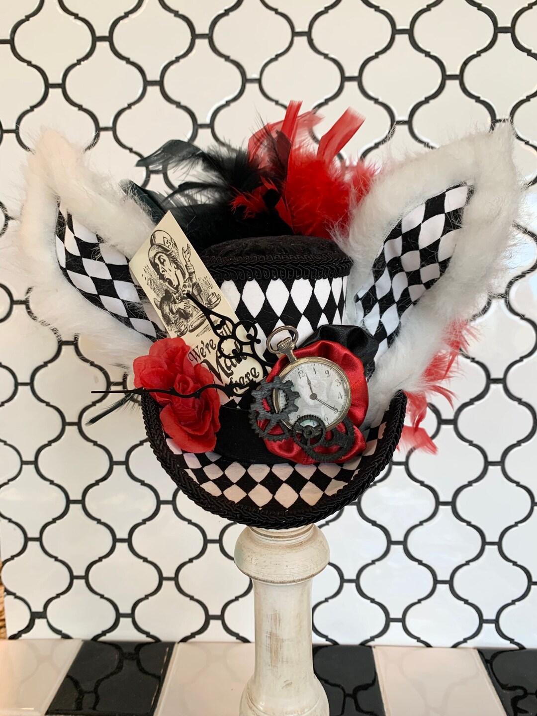 White Rabbit Mini Top Hat, Alice in Wonderland Fascinator, White Rabbit ...