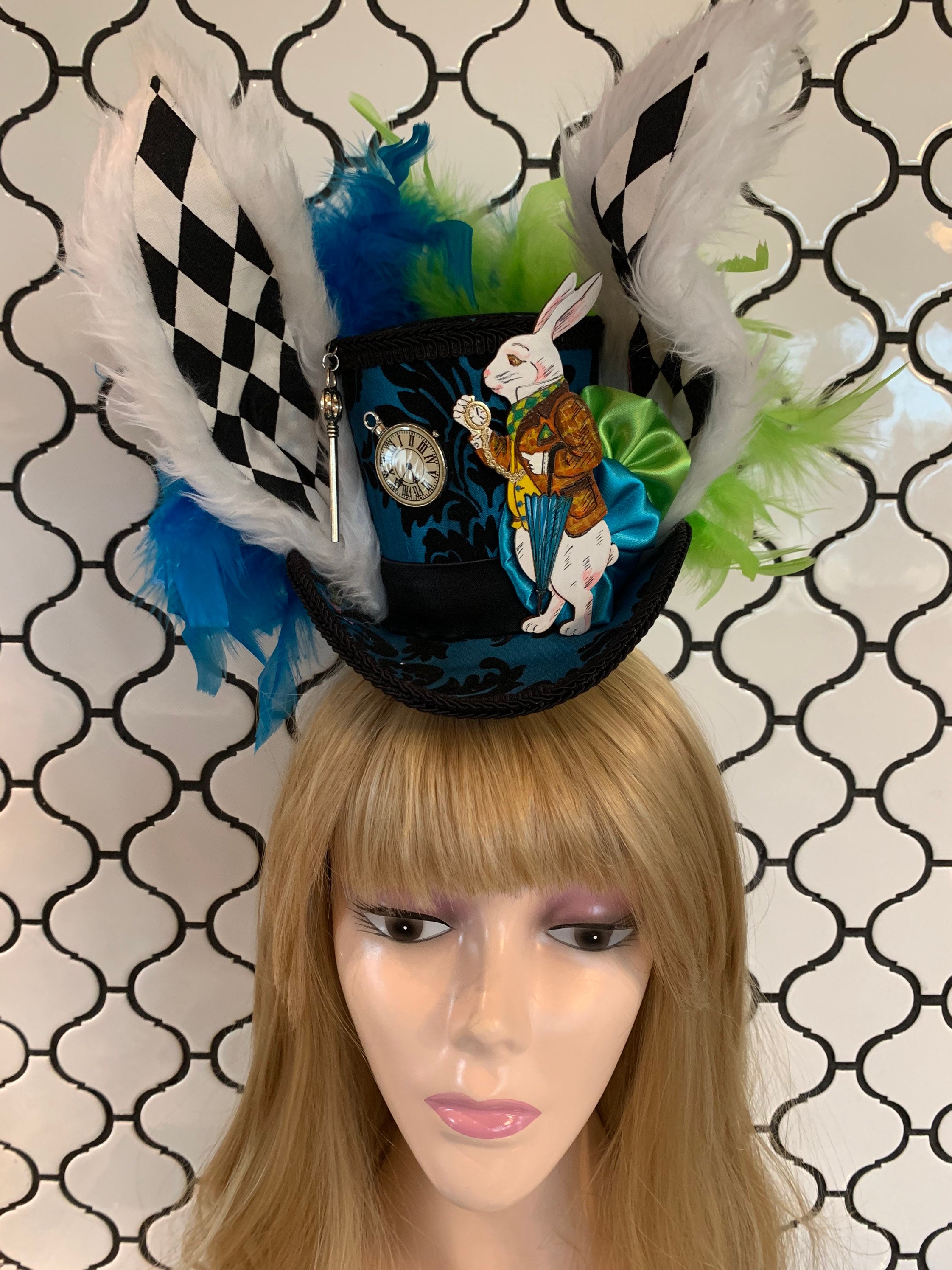 White Rabbit Mini Top Hat, Alice in Wonderland Fascinator, White Rabbit ...