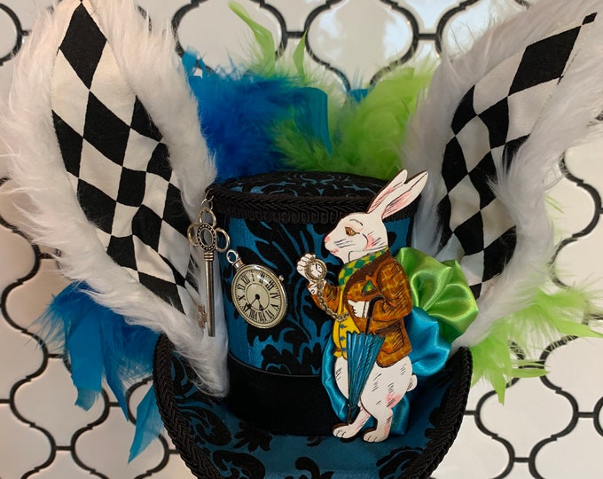 White Rabbit Mini Top Hat, Alice in Wonderland Fascinator, White Rabbit ...