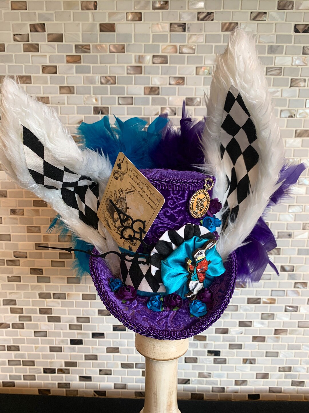 White Rabbit Mini Top Hat, Alice in Wonderland Fascinator, Rabbit Ears ...
