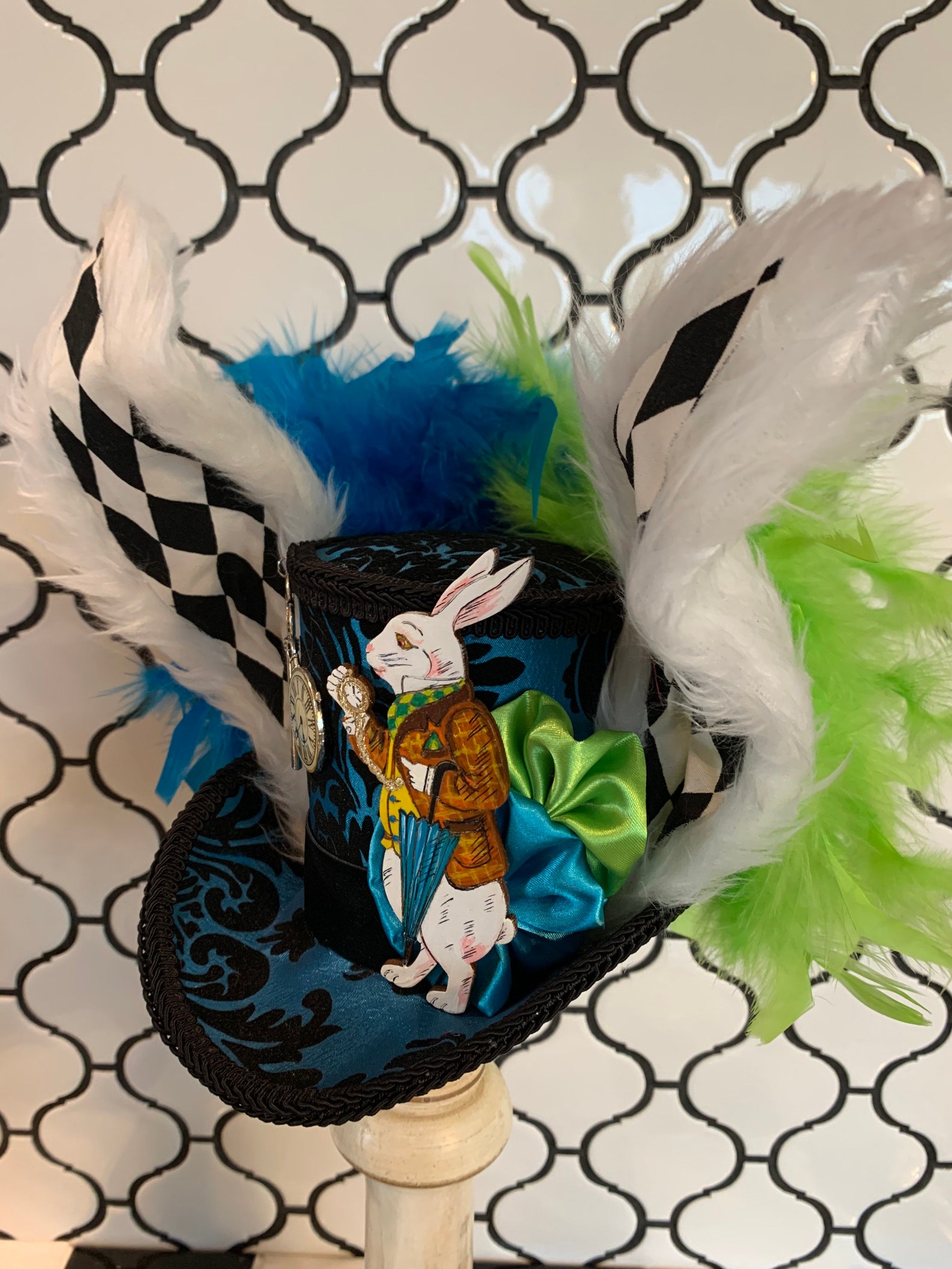 White Rabbit Mini Top Hat, Alice in Wonderland Fascinator, White Rabbit ...