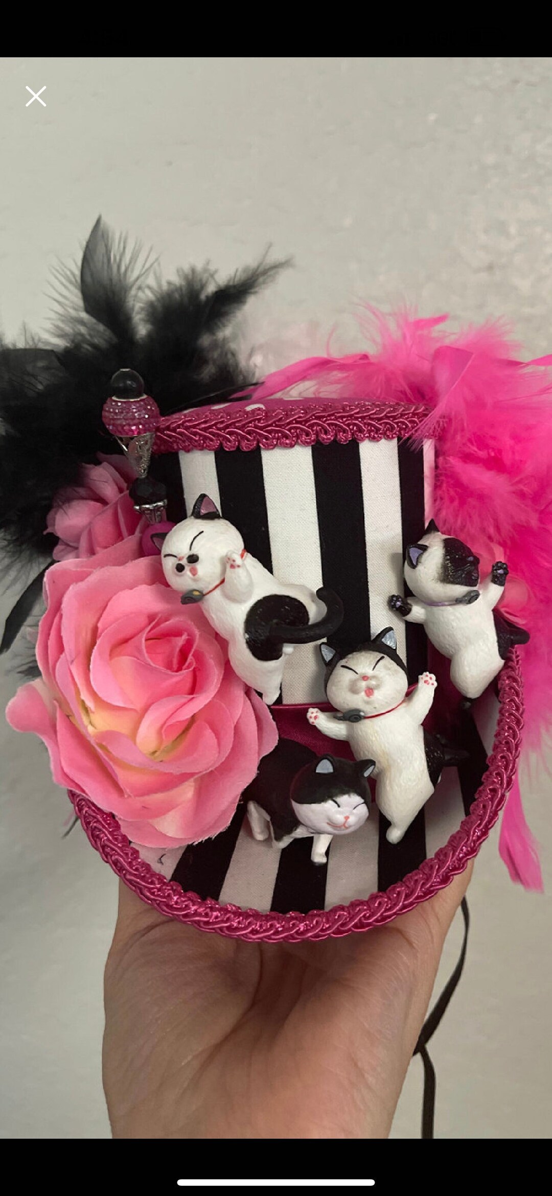 MADE to ORDER ONLY!! Black and White Cat Mini Top Hat, Kitty Cat ...