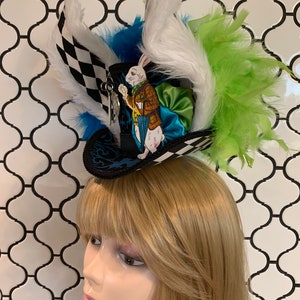 White Rabbit Mini Top Hat, Alice in Wonderland Fascinator, White Rabbit ...