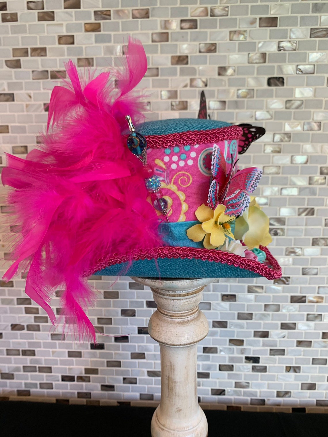 MADE to ORDER ONLY!! Hot Pink and Blue Mini Top Hat, Butterfly ...