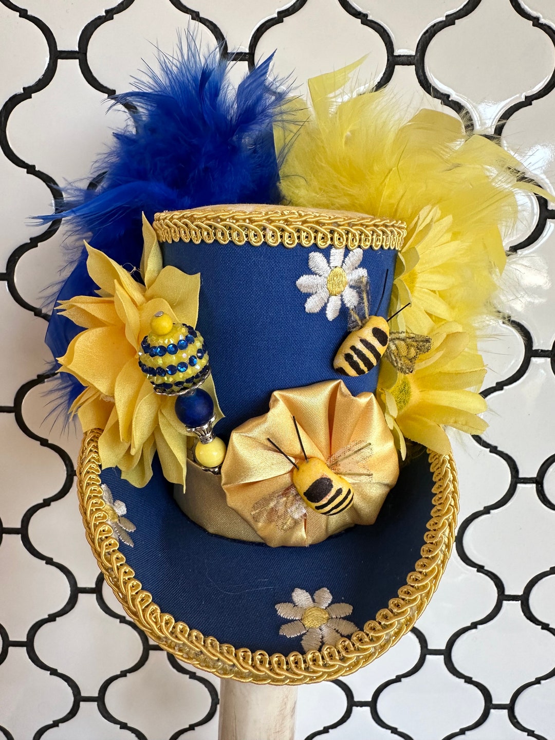 Bee Mini Top Hat, Blue and Yellow Daisy Fascinator, READY to SHIP NOW ...
