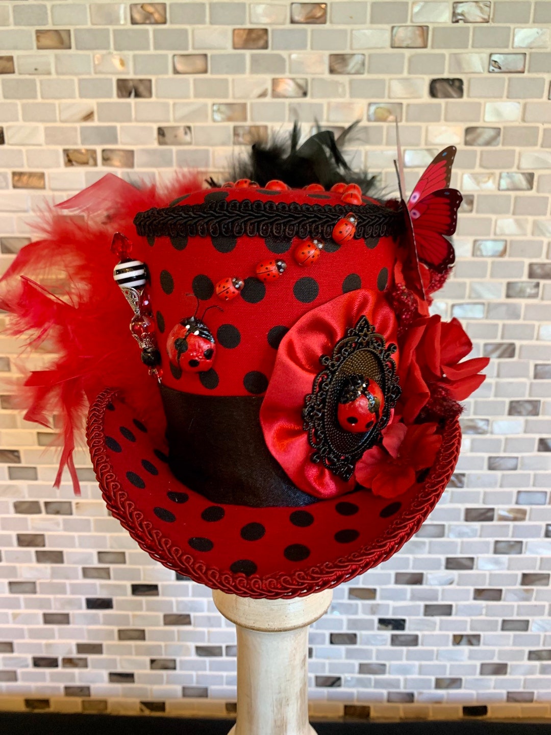 Ladybug Mini Top Hat, Garden Party Fascinator, Butterfly Hat, MADE to ...