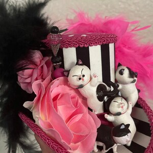 MADE to ORDER ONLY!! Black and White Cat Mini Top Hat, Kitty Cat ...