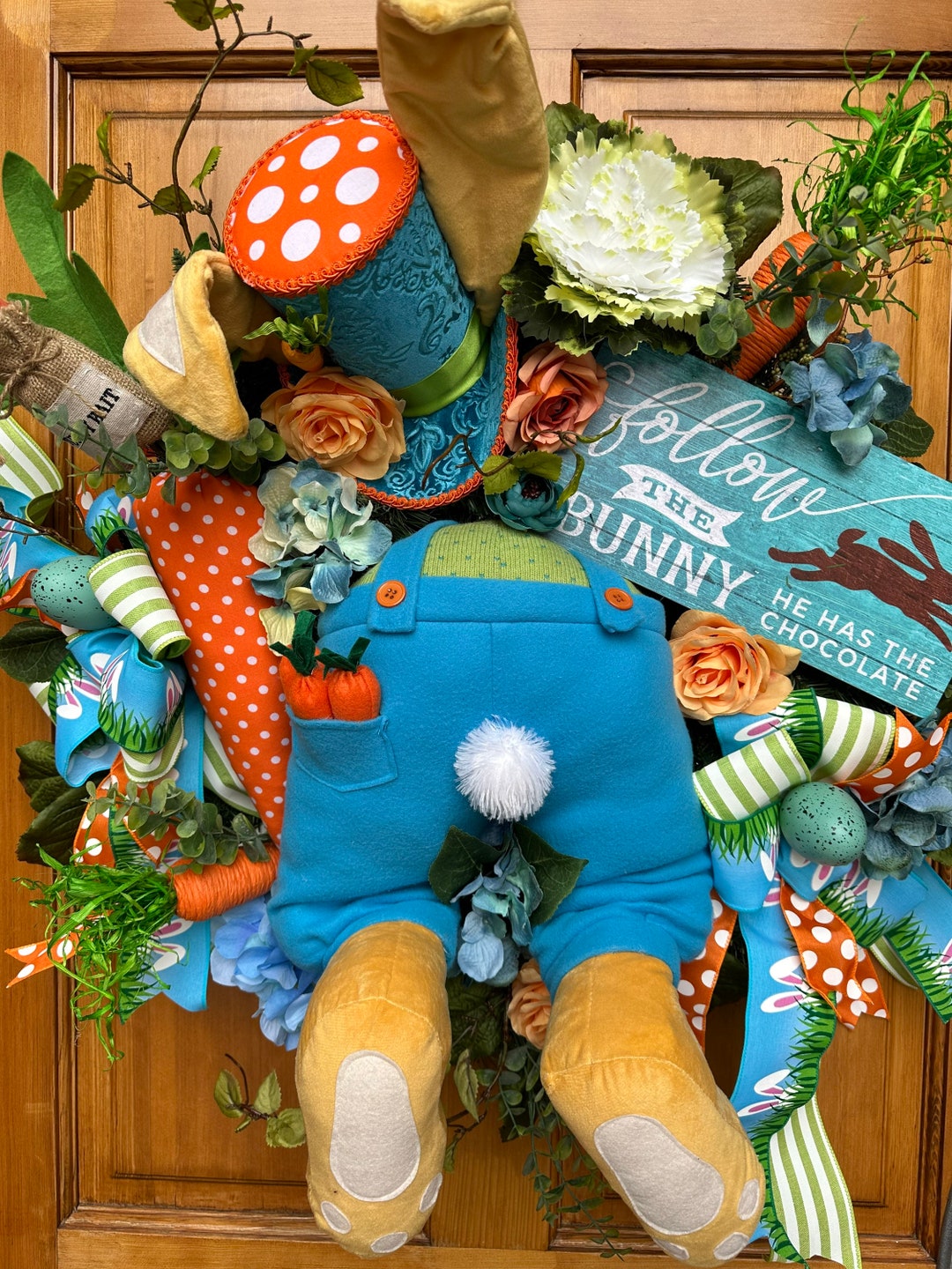 READY to SHIP NOW Easter Bunny, Top Hat, & Carrot Wreath, Bunny Butt ...