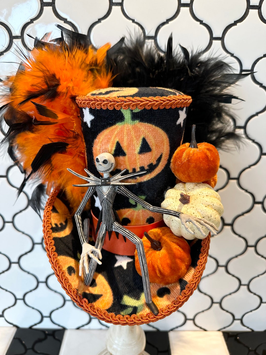 Skeleton Halloween Tree Topper, Large Mini Top Hat, Wreath Attachment ...