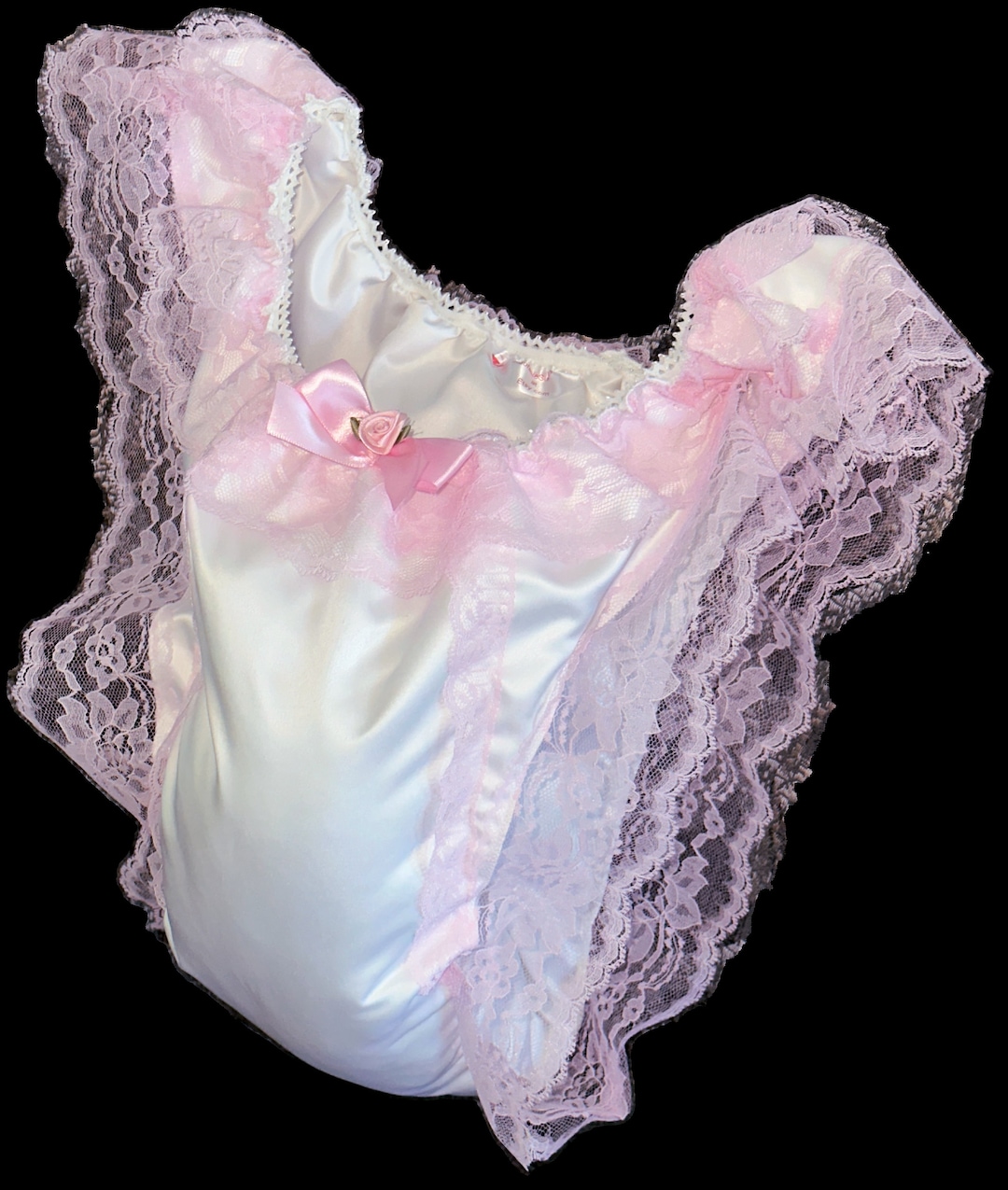 Bikini Waddle Diaper in White Satin With Pink Lace Spread Diaper for ...
