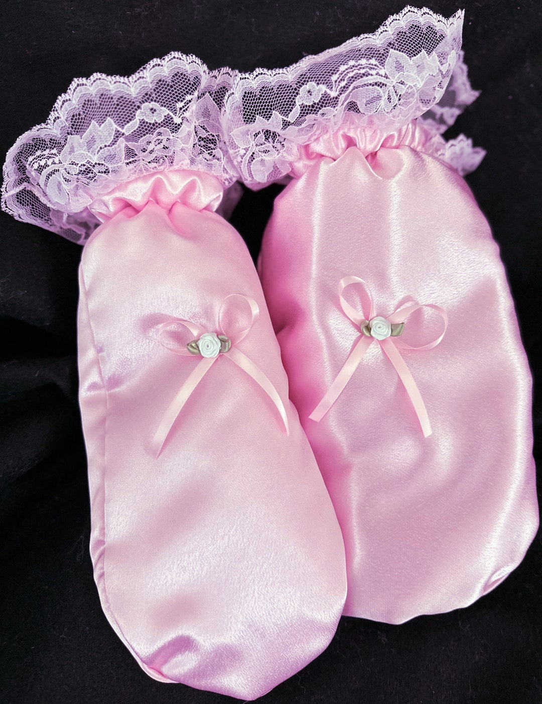 ABDL Satin Mittens Lined in Satin Adorned in Lace and Ribbon for Adult ...