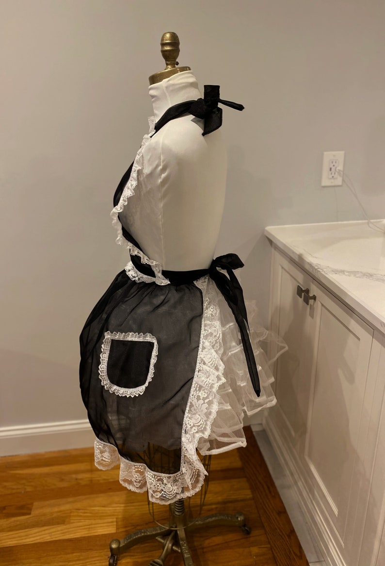 Sexy French Maid Apron in Black and White Chiffon See Thru | Etsy