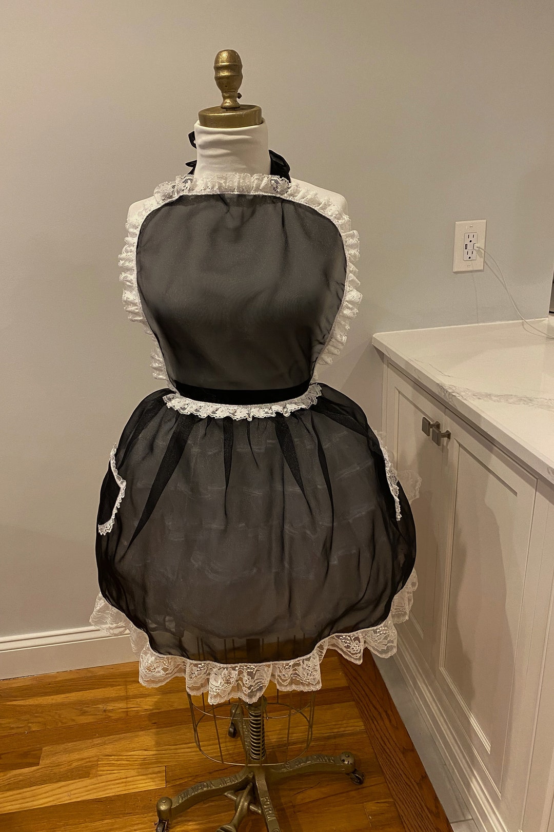 Sexy French Maid Apron in Black and White Chiffon See Thru I'm Ready to ...