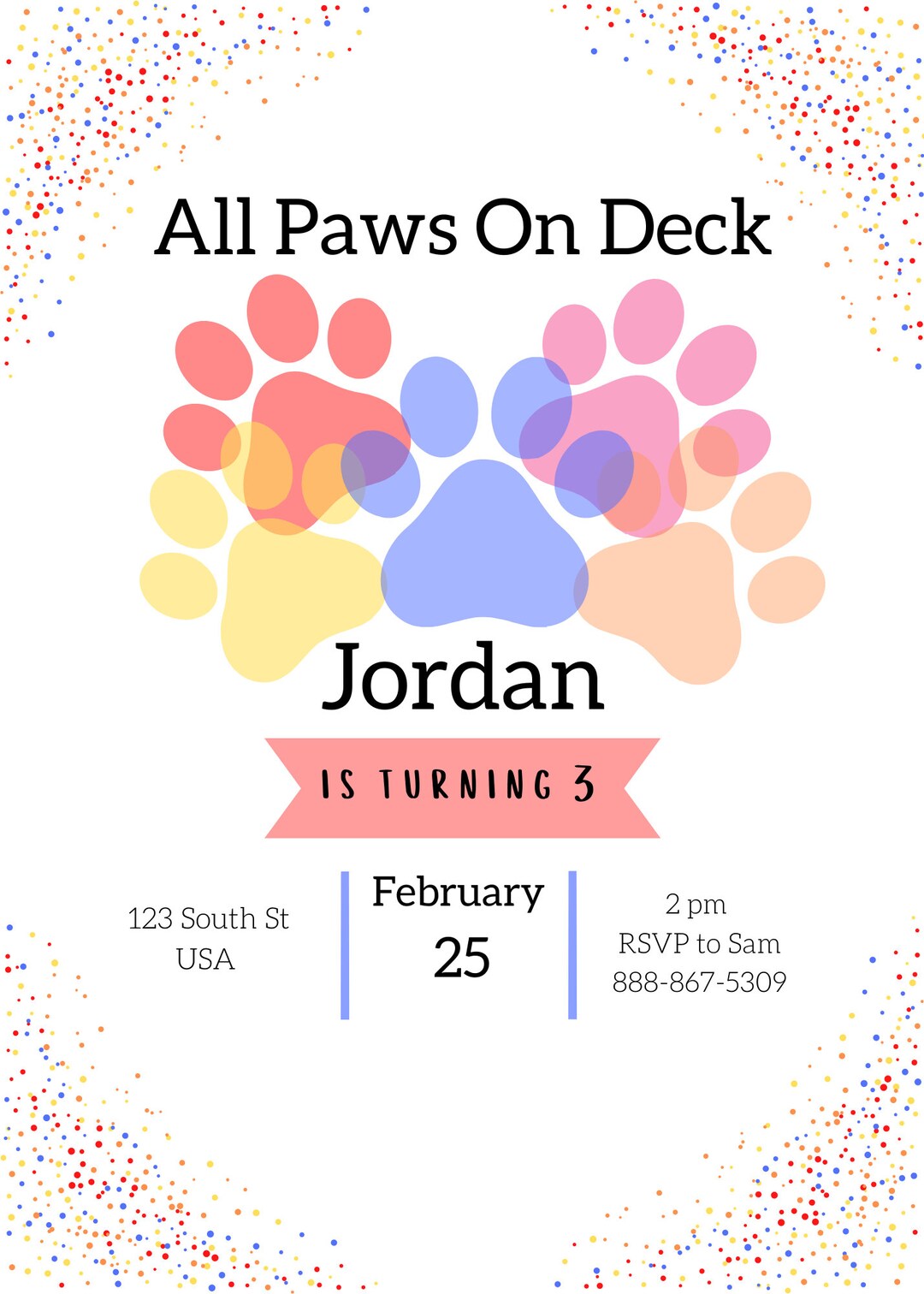 5x7 Editable All Paws on Deck Birthday Party Invitation Template - Etsy
