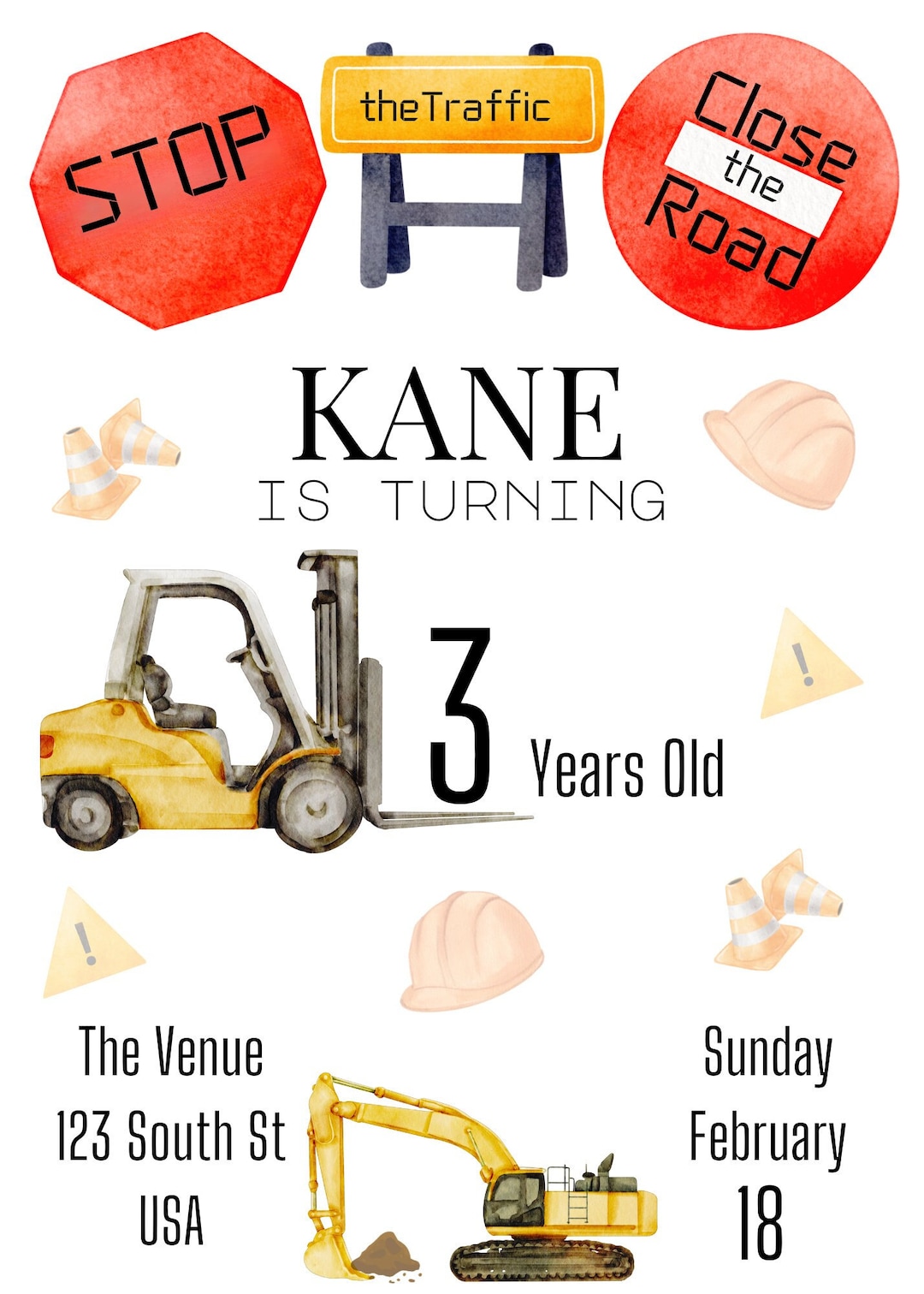 Editable 5x7 Construction Boys Birthday Invitation Template - Etsy