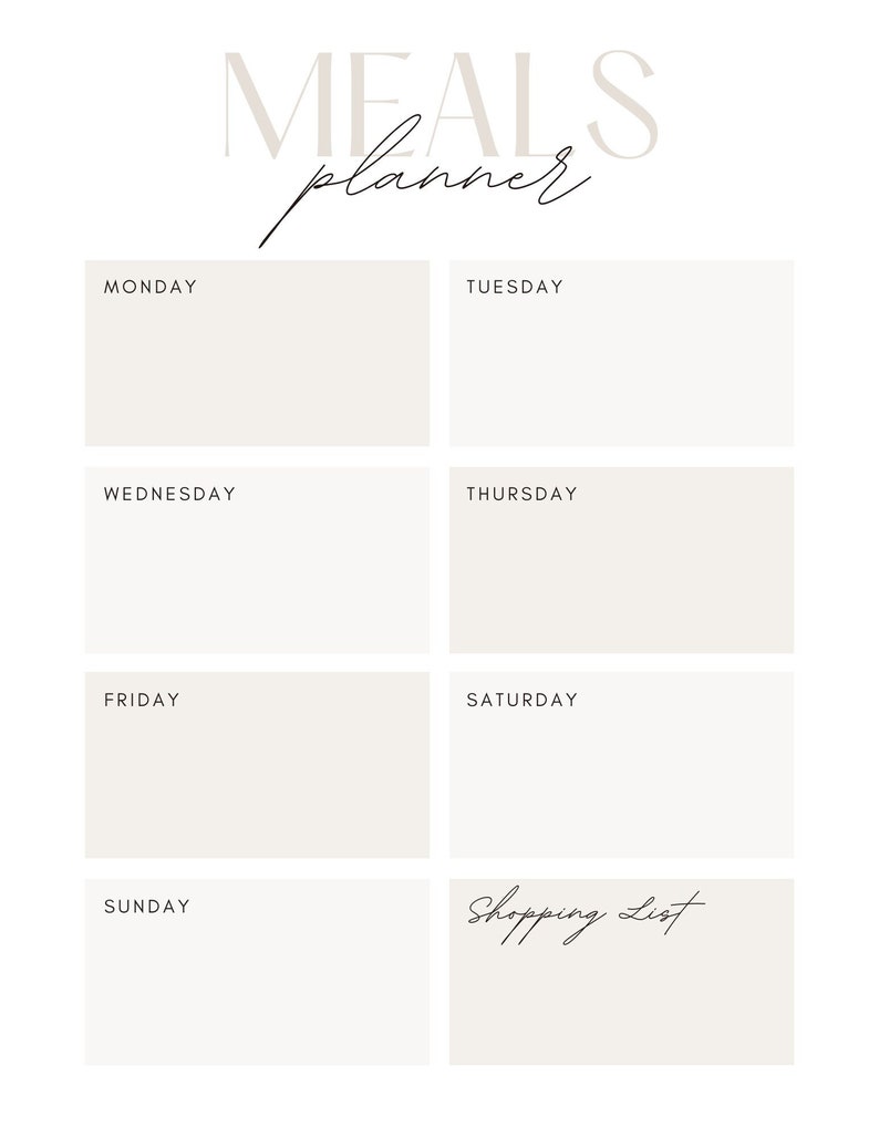 Editable Neutral Color Weekly Meal Planner Printable Template - Etsy