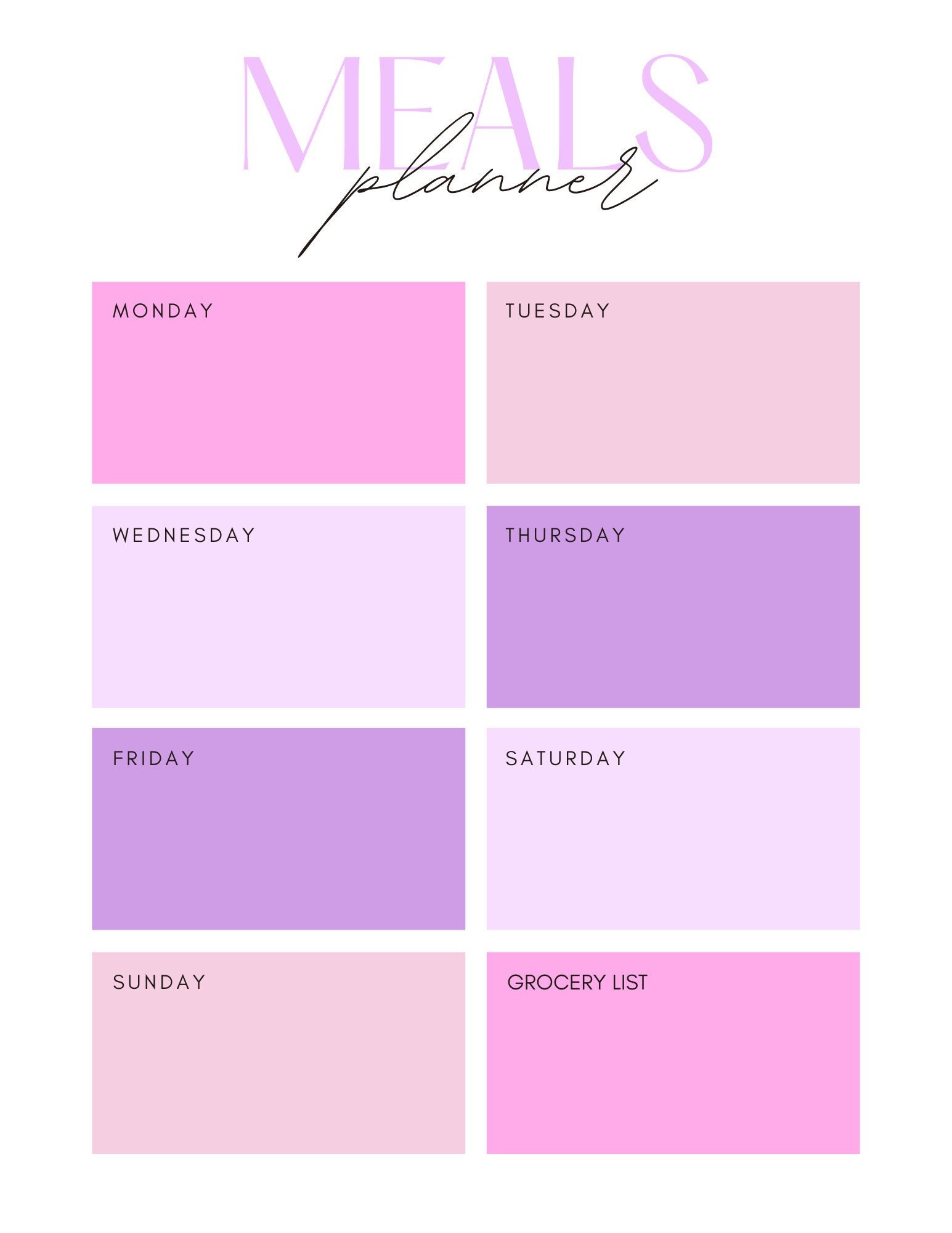 Editable Pink and Purple Color Weekly Menu Printable Template - Etsy