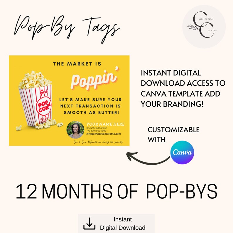12 Pop-bys, Pop by Real Estate Marketing, Editable Annual Popby, Real Estate Pop by Tags, 1 Year ...