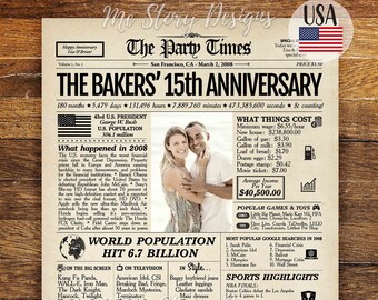 15th Anniversary Gift Back in 2008 Newspaper Poster Sign - Etsy