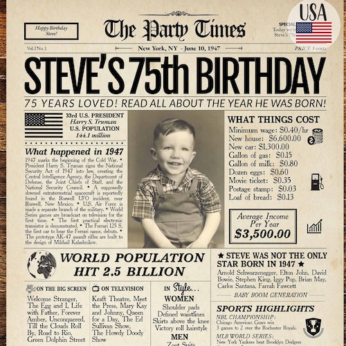 75th Birthday Card Fun Facts 75th Birthday Card Born in 1947 - Etsy