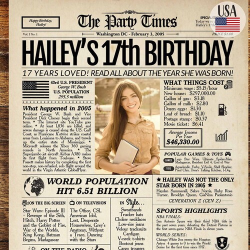 17th Birthday Newspaper Poster Sign PRINTABLE 17 Years Ago - Etsy Canada