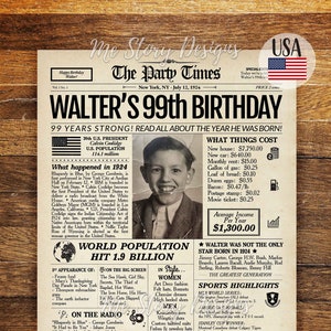 99th Birthday Newspaper Poster Sign 99th Birthday Gift - Etsy UK