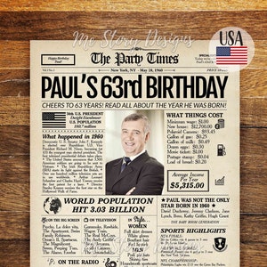 63rd Birthday Newspaper Poster 63rd Birthday Gift for Him or Her 63rd ...
