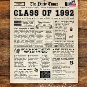 Class of 1992 NEWSPAPER Poster 1992 Class Reunion High | Etsy