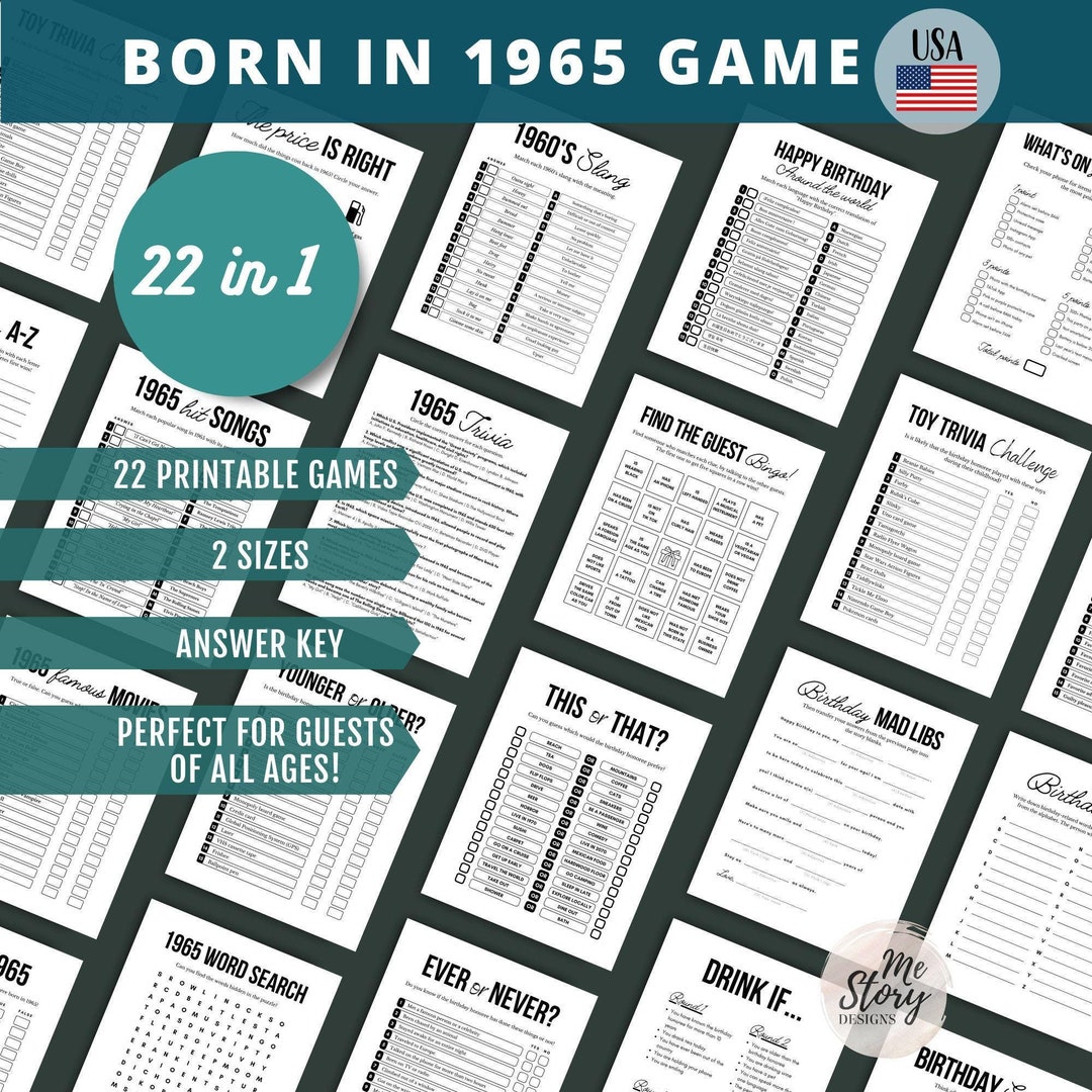 60th Birthday Games, Born in 1965 GAME, 1965 Trivia Game, 1965 Quiz, 22 ...