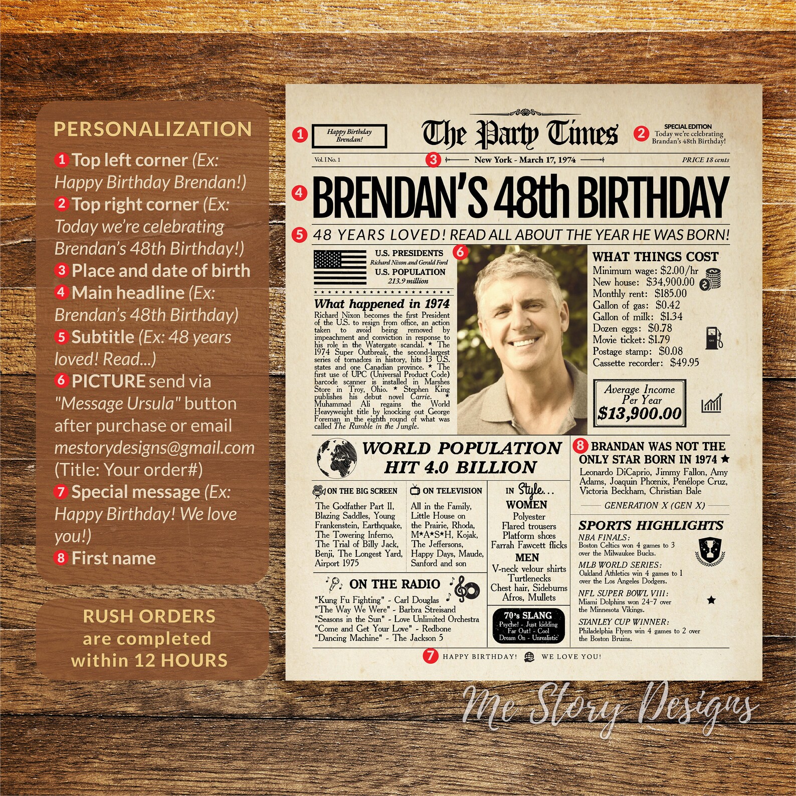 48th Birthday Newspaper Poster 48th Birthday Gift for Him or | Etsy