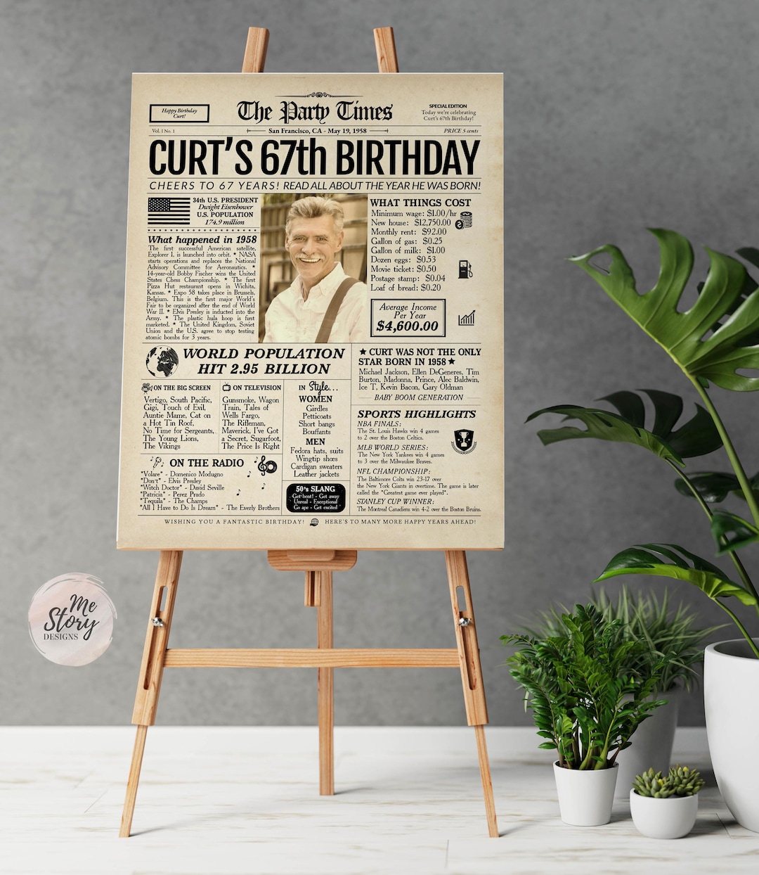 67th Birthday Newspaper Poster, 67th Birthday Gift for Him or Her, 67th ...