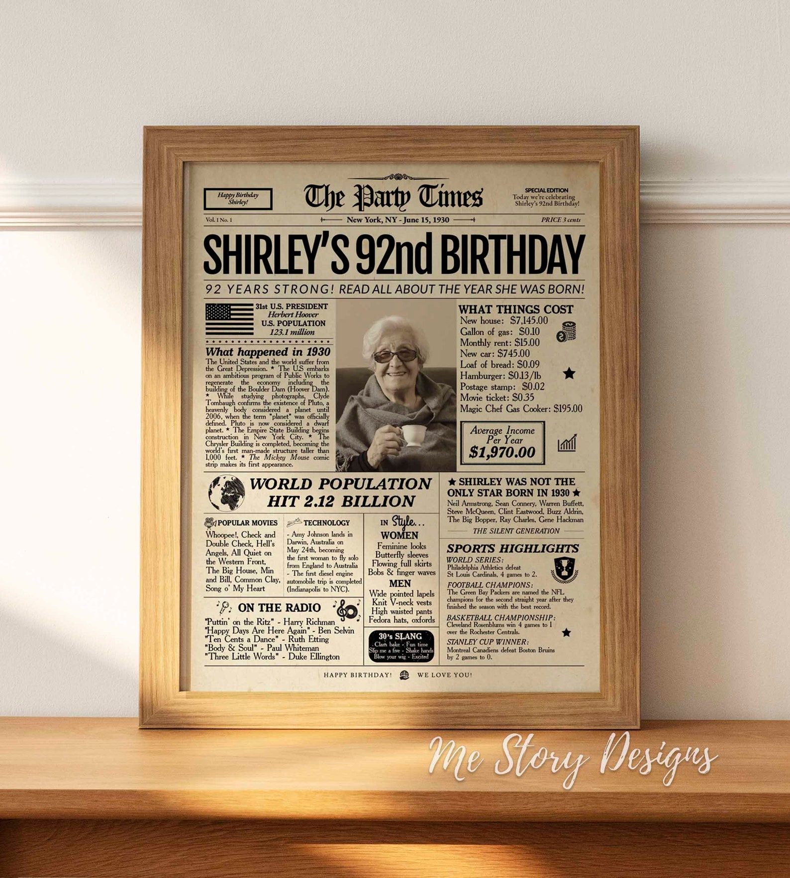 92nd Birthday Gift for Grandma or Grandpa 92nd Birthday - Etsy