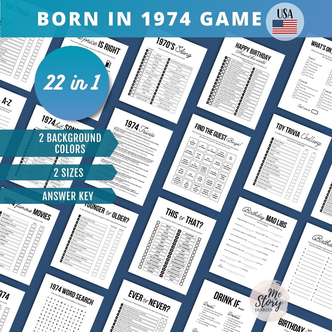 50th Birthday Games, Born in 1974 GAME, 1974 Trivia Game, 1974 Quiz, 22 ...