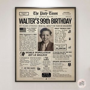 99th Birthday Newspaper Poster Sign 99th Birthday Gift - Etsy UK