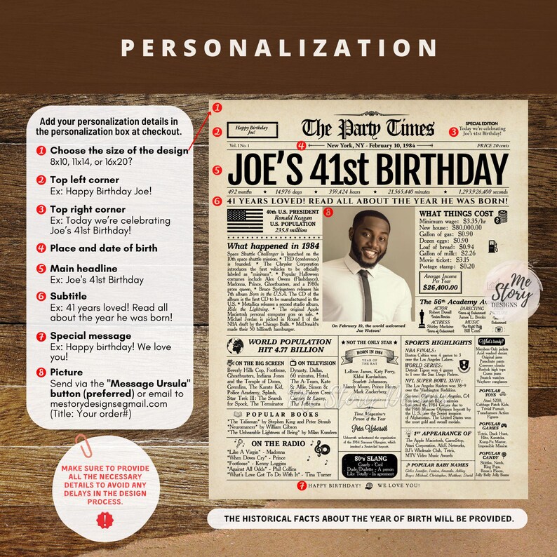 41st Birthday Newspaper Poster Sign | Back in 1984 | 41st Birthday Gift ...