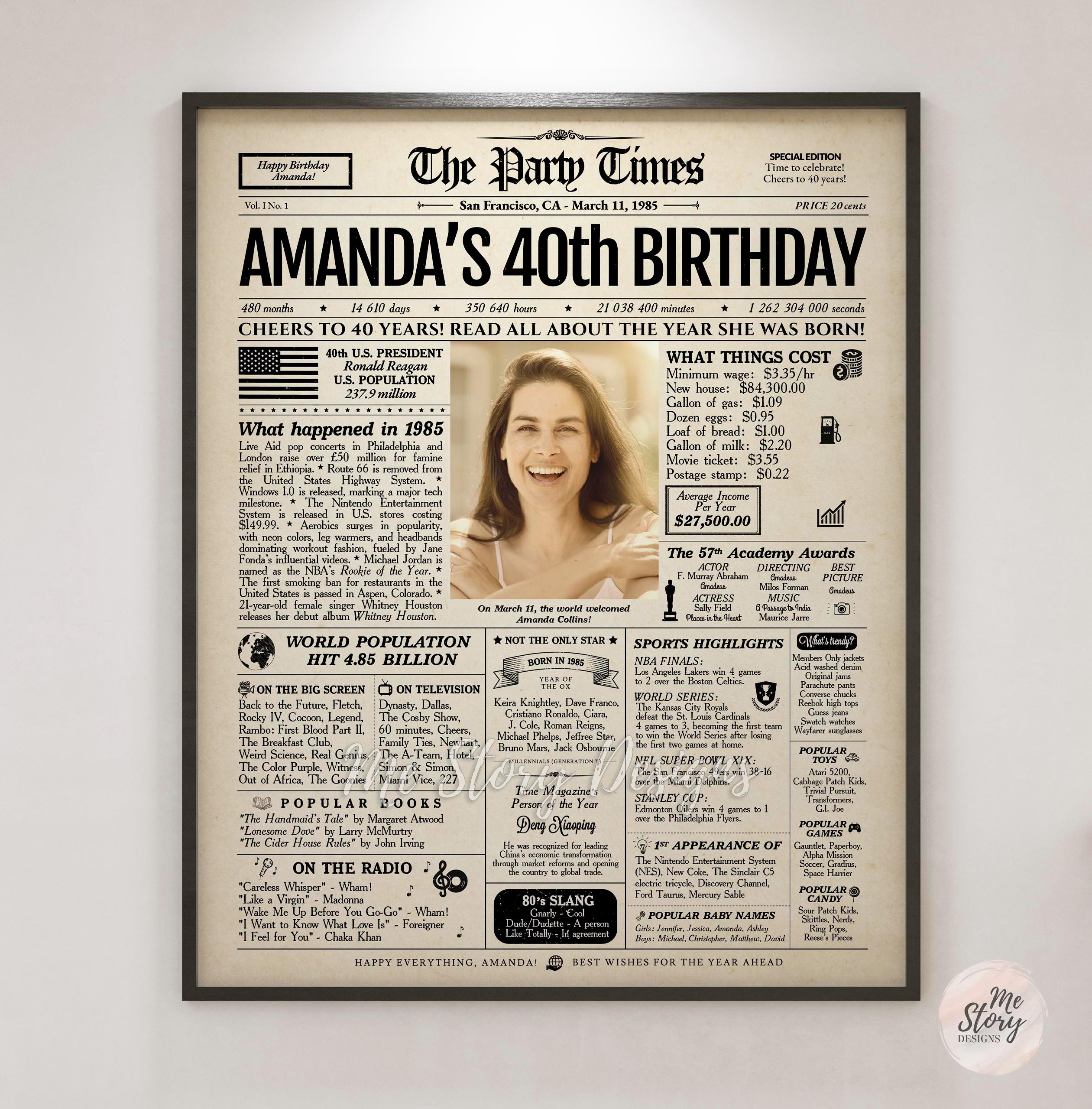 Personalized Newspaper Birthday Poster: Any Age | Printed or Digital ...