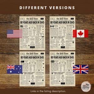 80th Birthday Gift for Women or Men UK 1945 Newspaper Poster, Back in ...